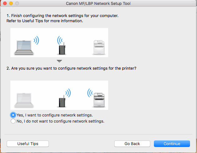 Configuring the wireless settings using the Network Setup Tool on Mac